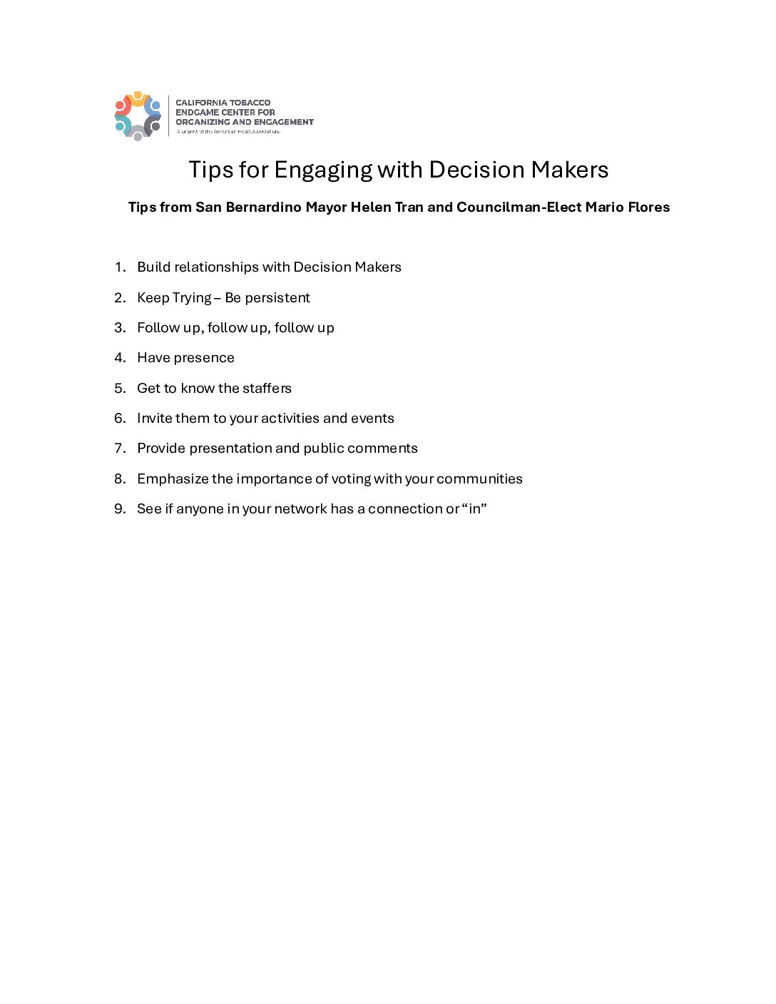 Engaging With Decision Makers Tips Sheet - Tobacco Endgame Center for ...